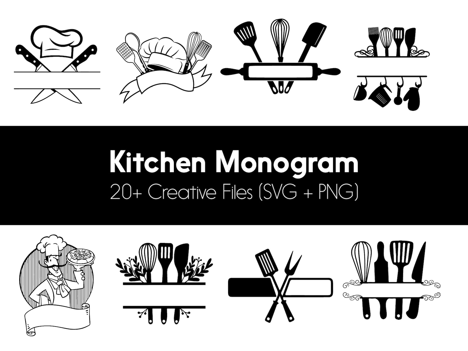 Kitchen Monogram SVG, Kitchen SVG, Kitchen Utensils Monogram SVG, Chef ...