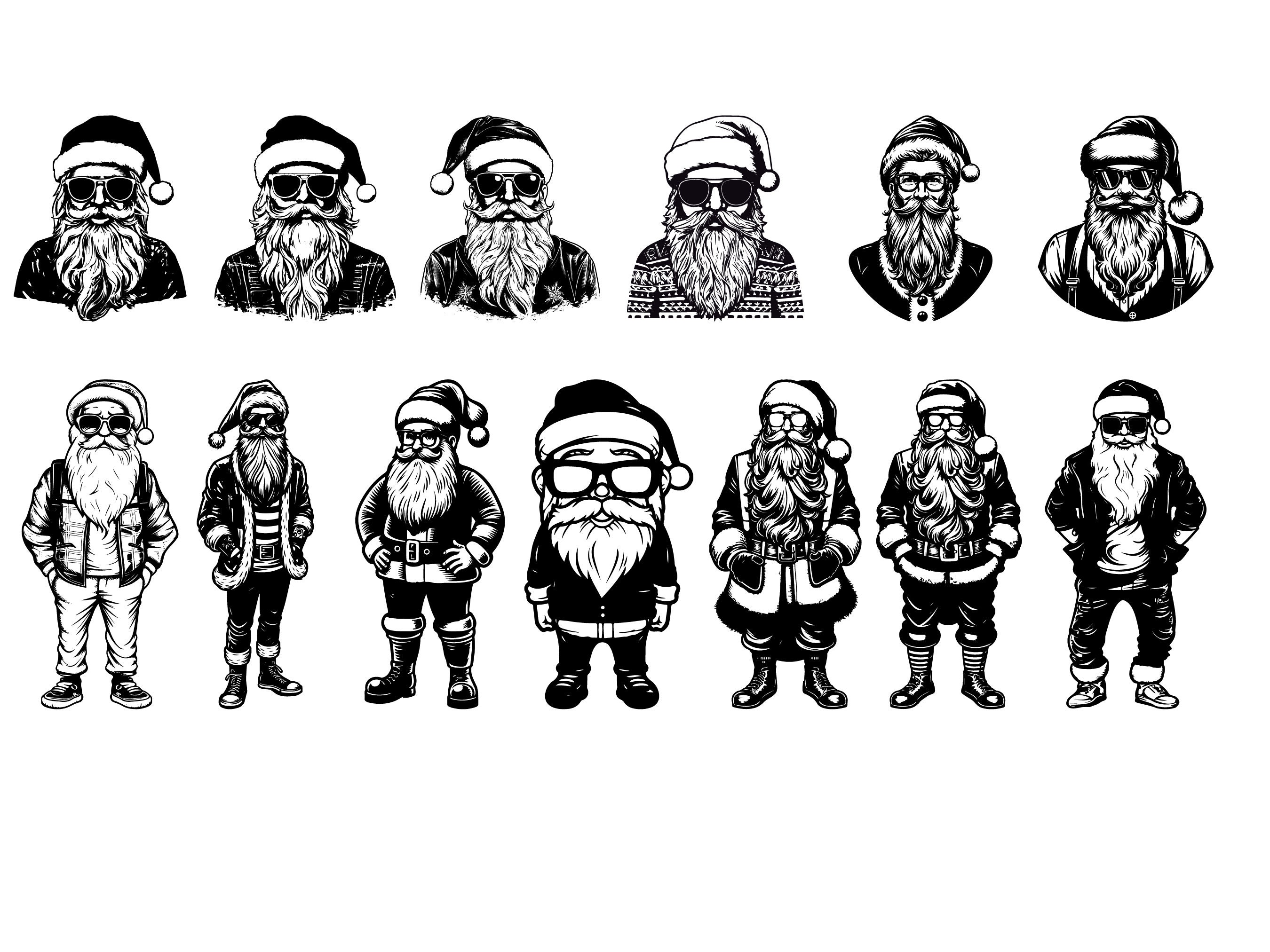 Hipster Santa SVG Hipster Santa PNG Santa Hat SVG Black - Etsy