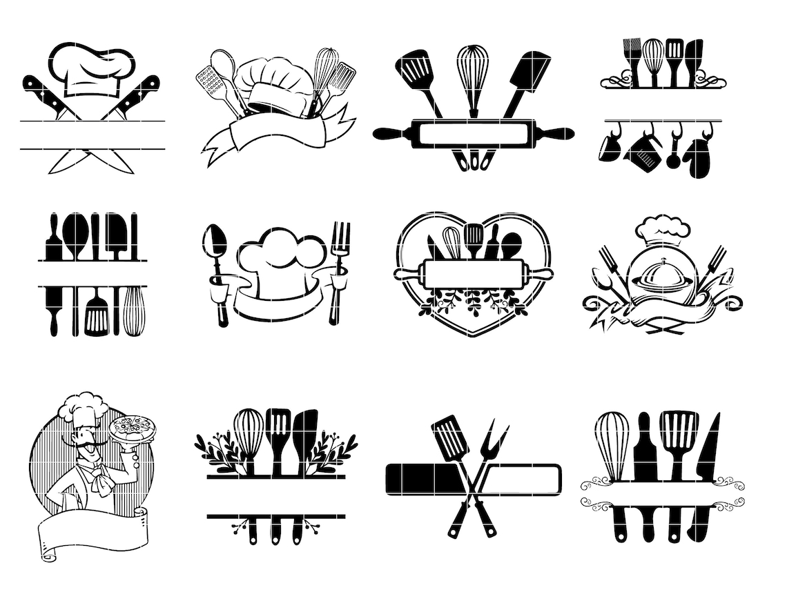 Kitchen Monogram SVG, Kitchen SVG, Kitchen Utensils Monogram SVG, Chef ...