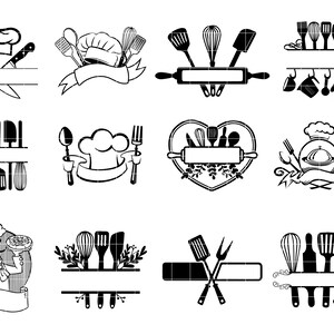 Kitchen Monogram SVG, Kitchen SVG, Kitchen Utensils Monogram SVG, Chef ...