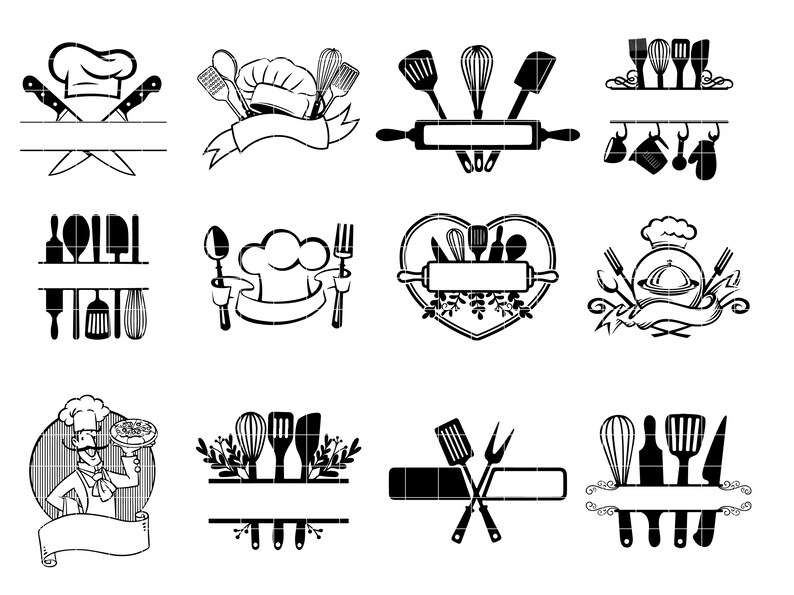 Kitchen Monogram SVG, Kitchen SVG, Kitchen Utensils Monogram SVG, Chef ...
