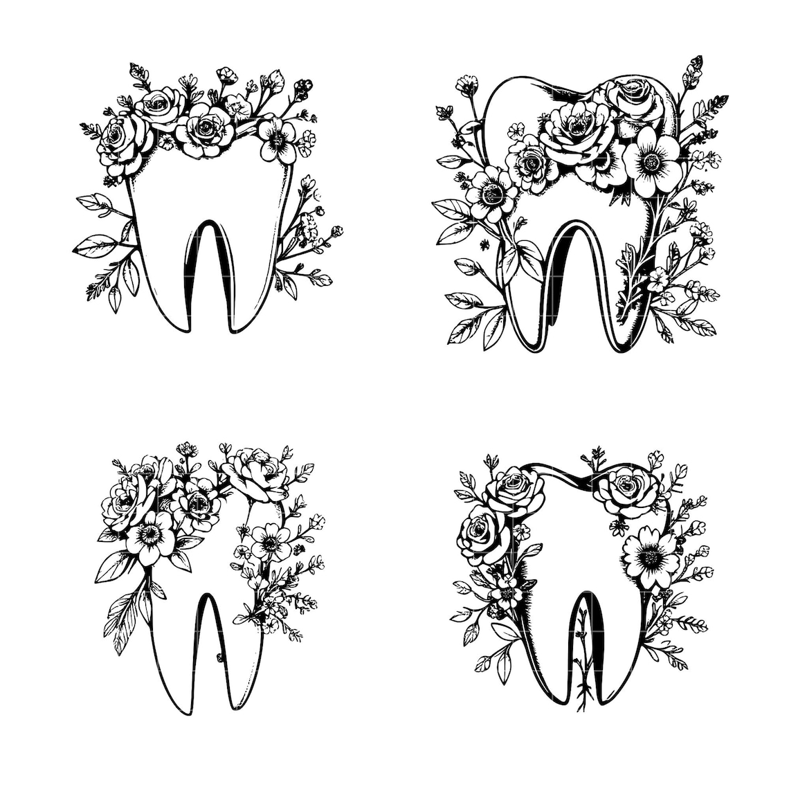 Floral Tooth SVG, Floral Tooth PNG, Dental Flower Design, Tooth With ...