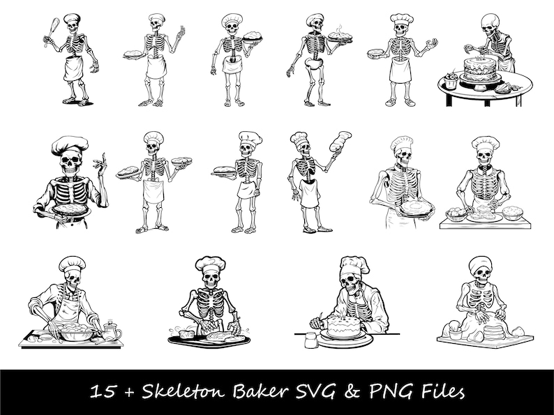 Skeleton Baker SVG, Skeleton Cook SVG, Skeleton Kitchen Svg, Skeleton ...