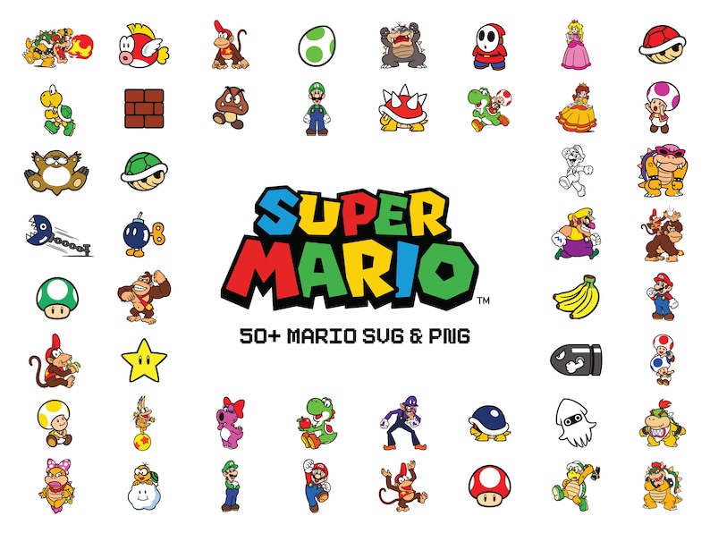 Mario SVG Bundle: Mario Characters Svg, Super Mario Svg, Mario Kart Svg ...