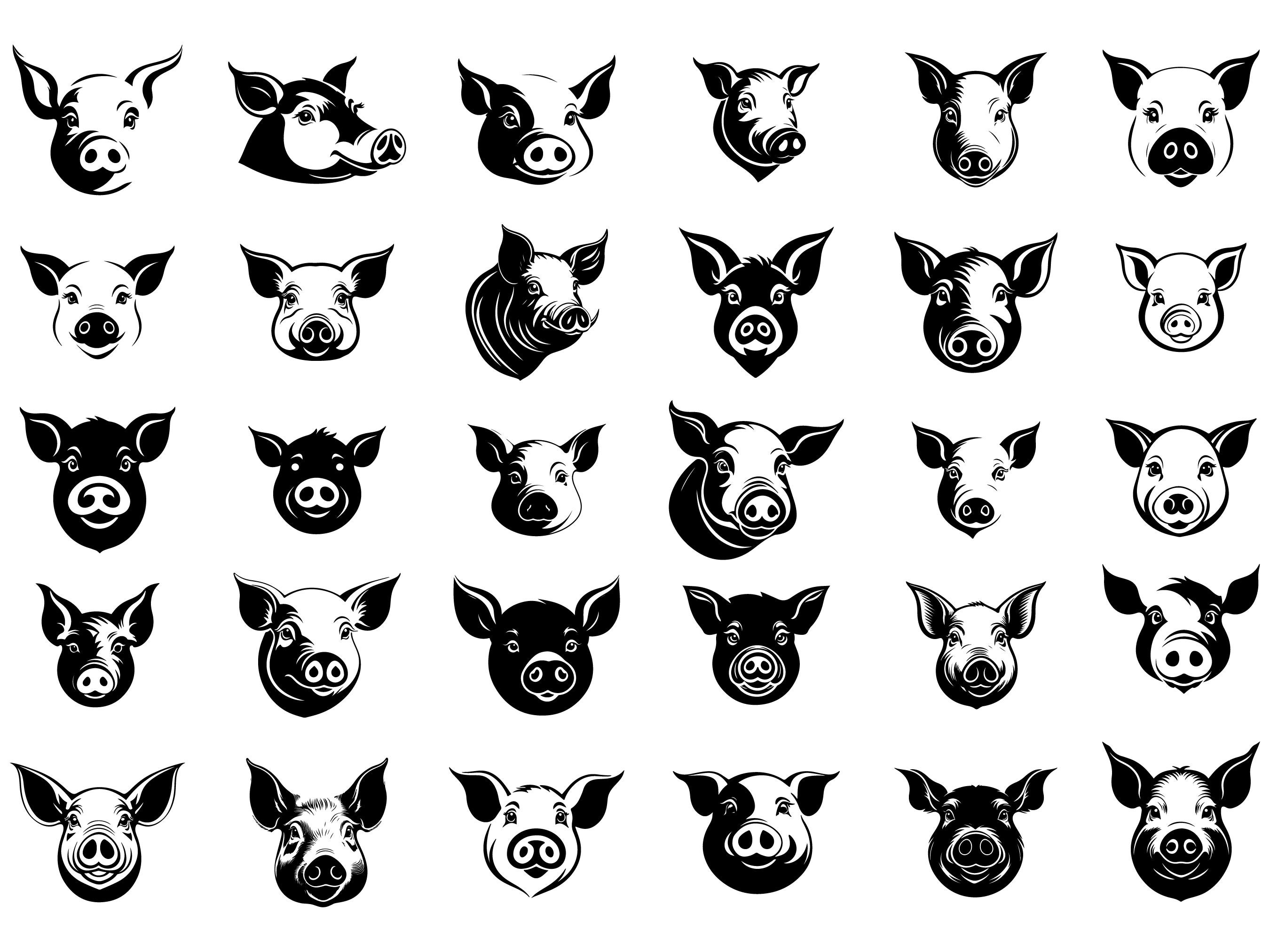 Pig SVG Bundle, Pig SVG, Pig Face SVG, Pig Head Svg, Pig Silhouette Svg ...