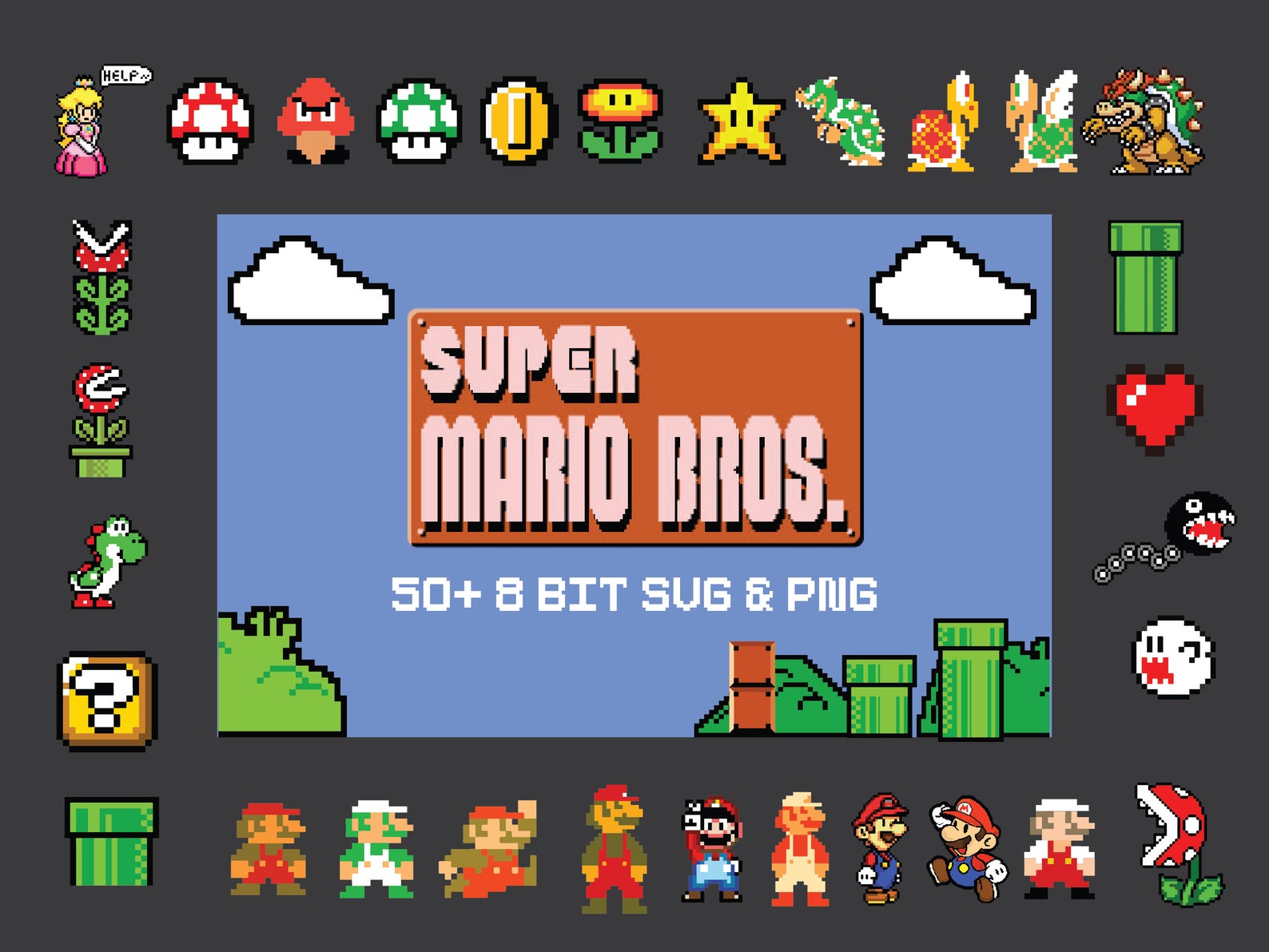 Mario SVG Bundle, Mario 8 Bit SVG, Super Mario Svg, Mario Kart Svg ...