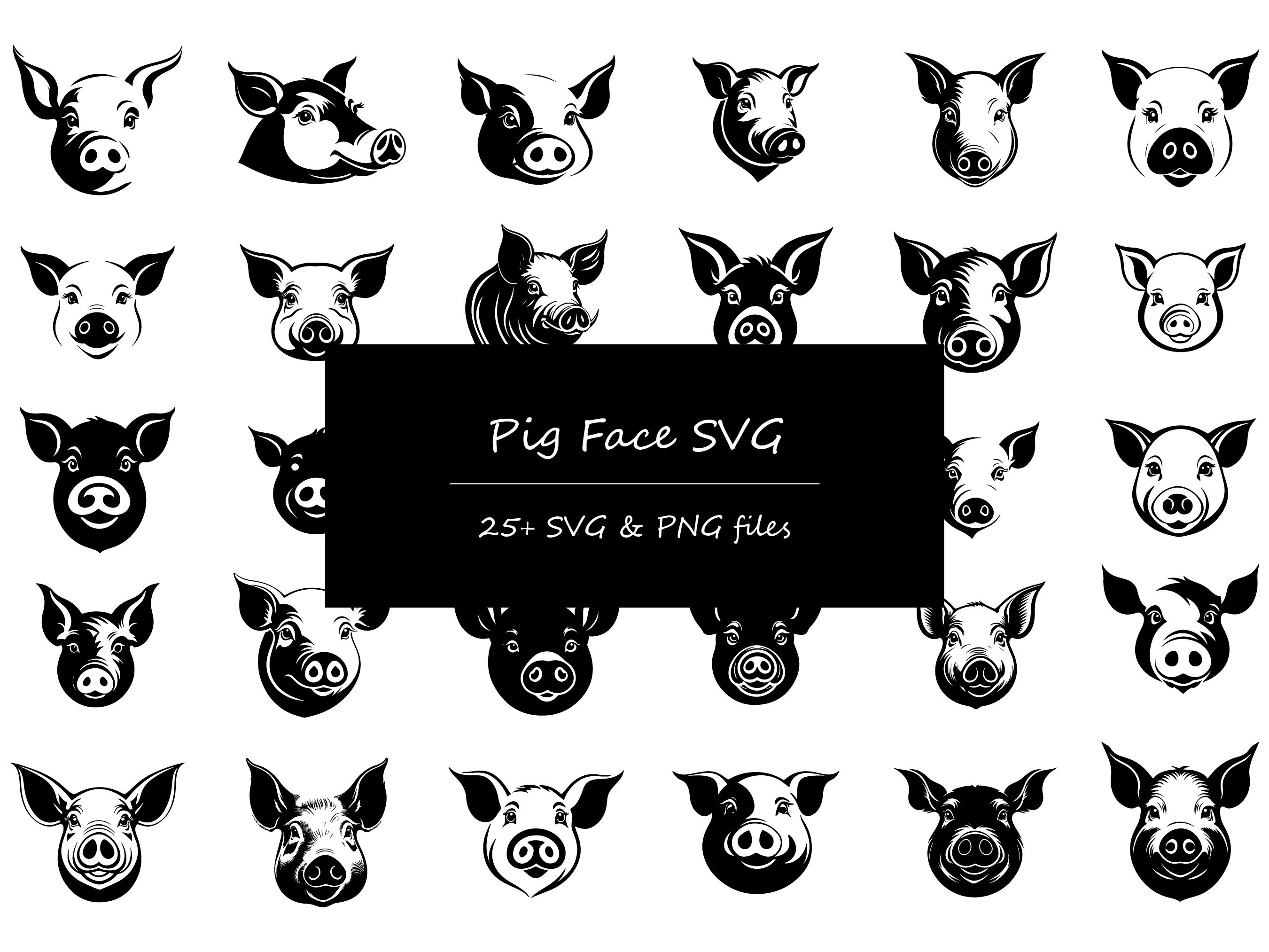 Pig SVG Bundle, Pig SVG, Pig Face SVG, Pig Head Svg, Pig Silhouette Svg ...