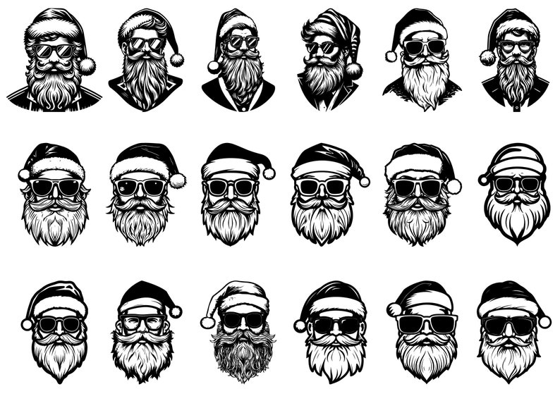 Hipster Santa SVG, Hipster Santa PNG, Santa Hat SVG, Black Santa Svg ...