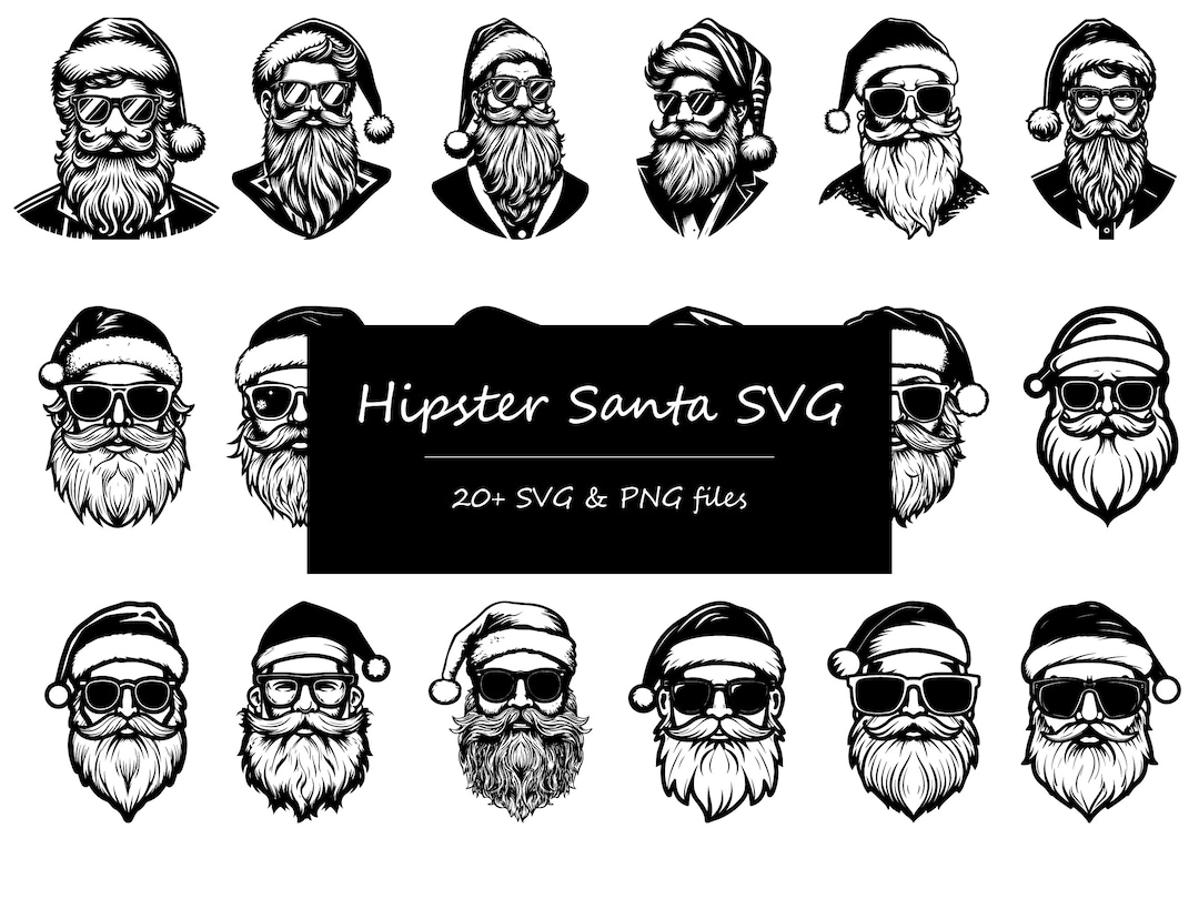 Hipster Santa SVG, Hipster Santa PNG, Santa Hat SVG, Black Santa Svg ...