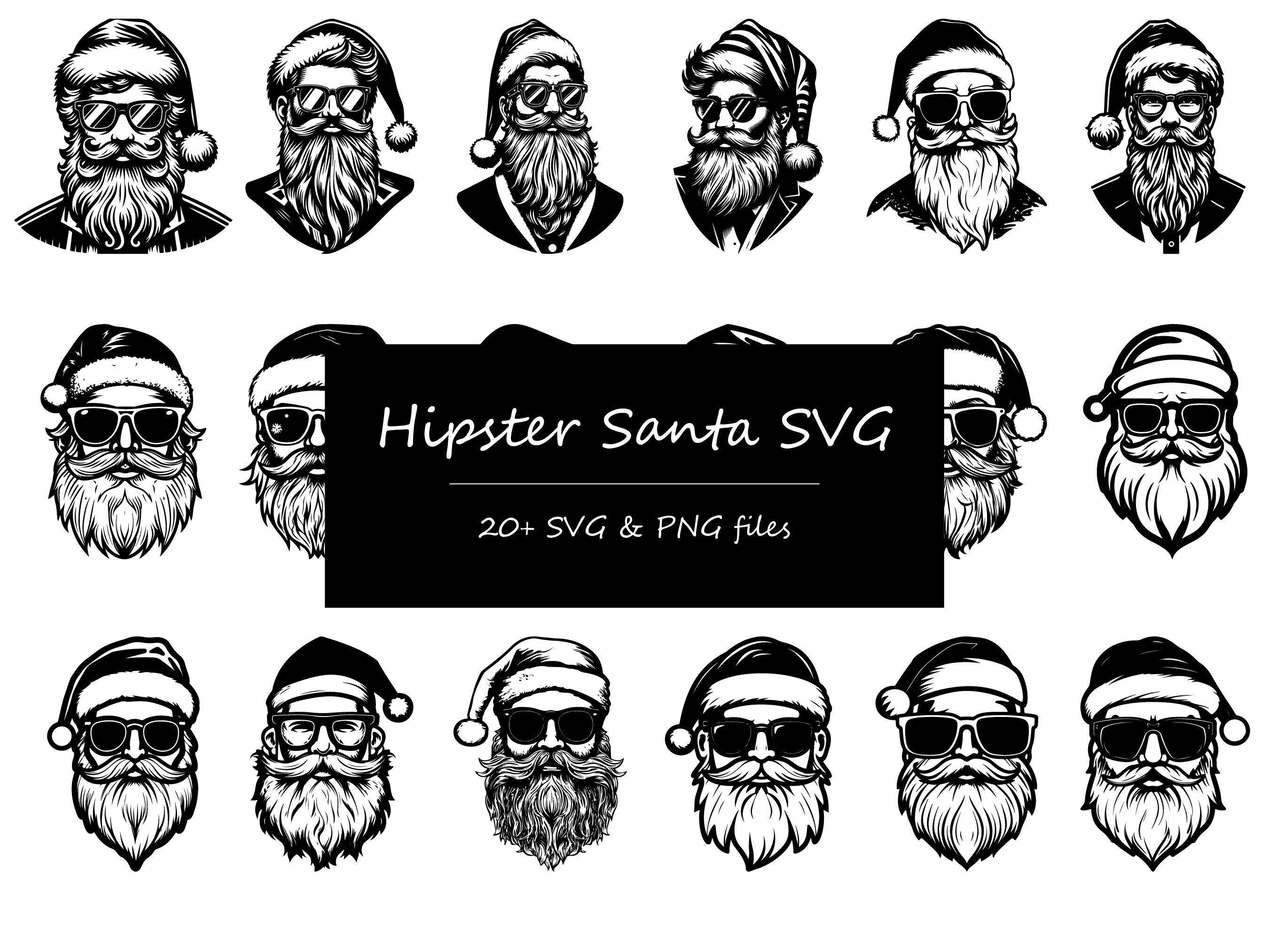 Hipster Santa SVG, Hipster Santa PNG, Santa Hat SVG, Black Santa Svg ...
