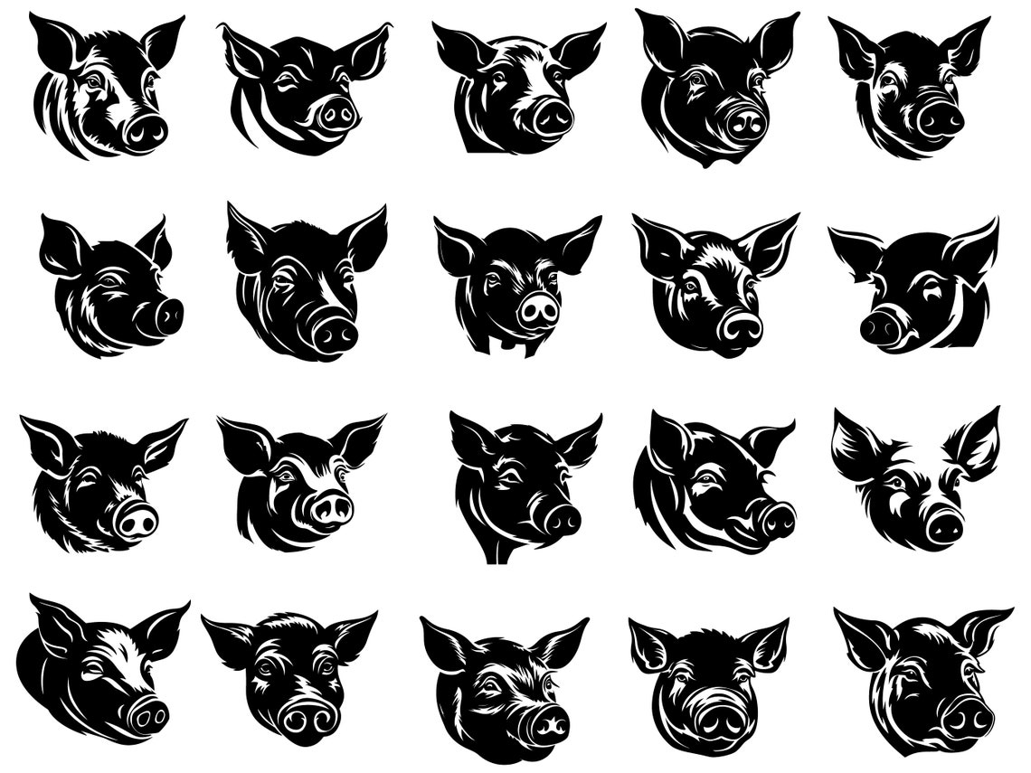 Pig SVG Bundle, Pig SVG, Pig Face SVG, Pig Head Svg, Pig Silhouette Svg ...