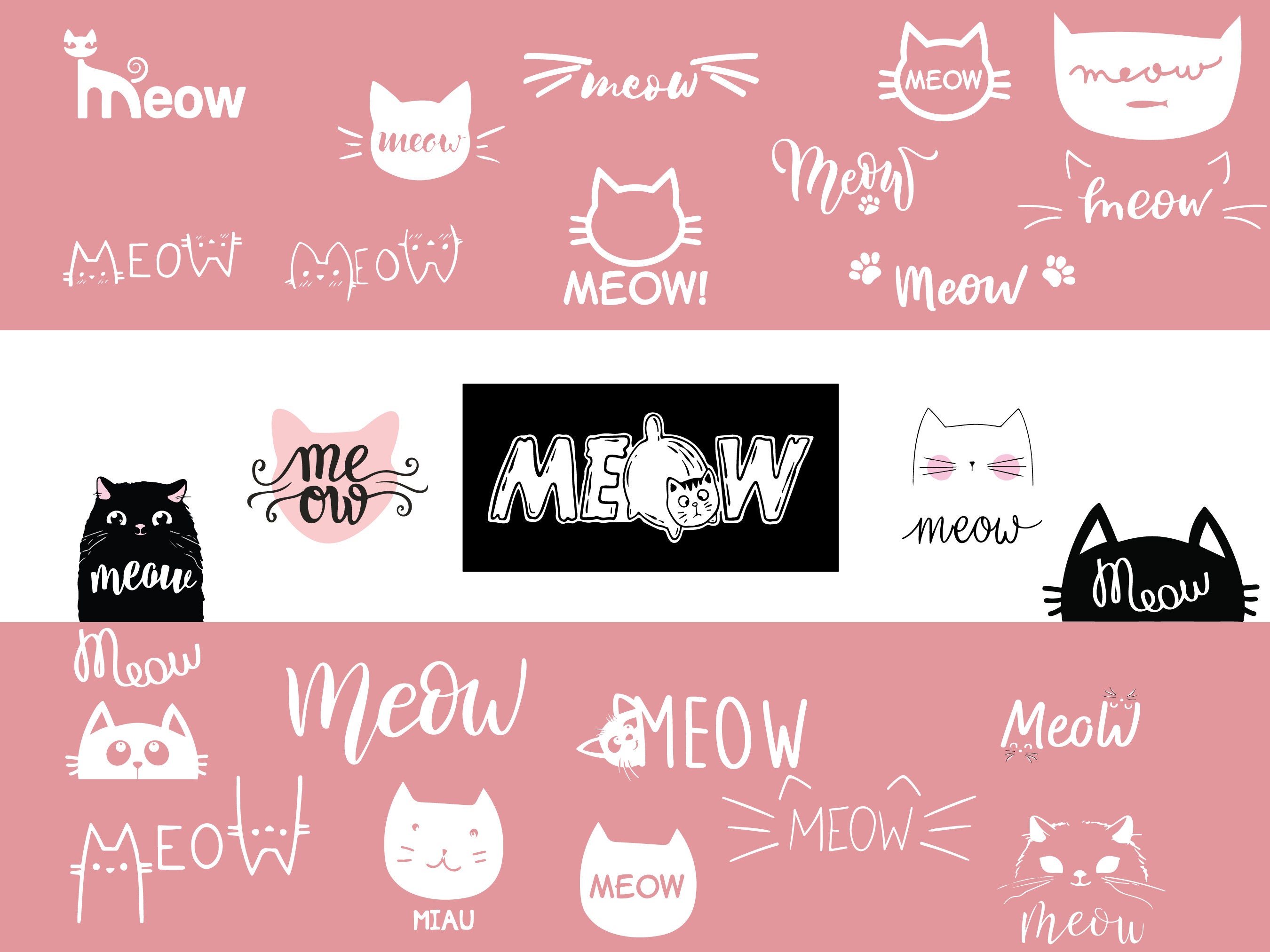 Meow SVG Bundle, Cat Svg, Meow T-shirt Svg, Cat Face Svg, Peeking Cat ...