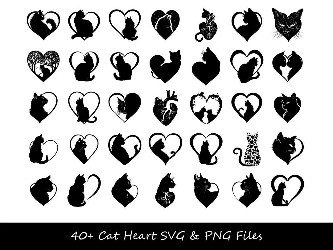 Cat Heart SVG, Cat SVG Bundle, Cat Silhouette Svg, Funny Cat Svg, Cat ...