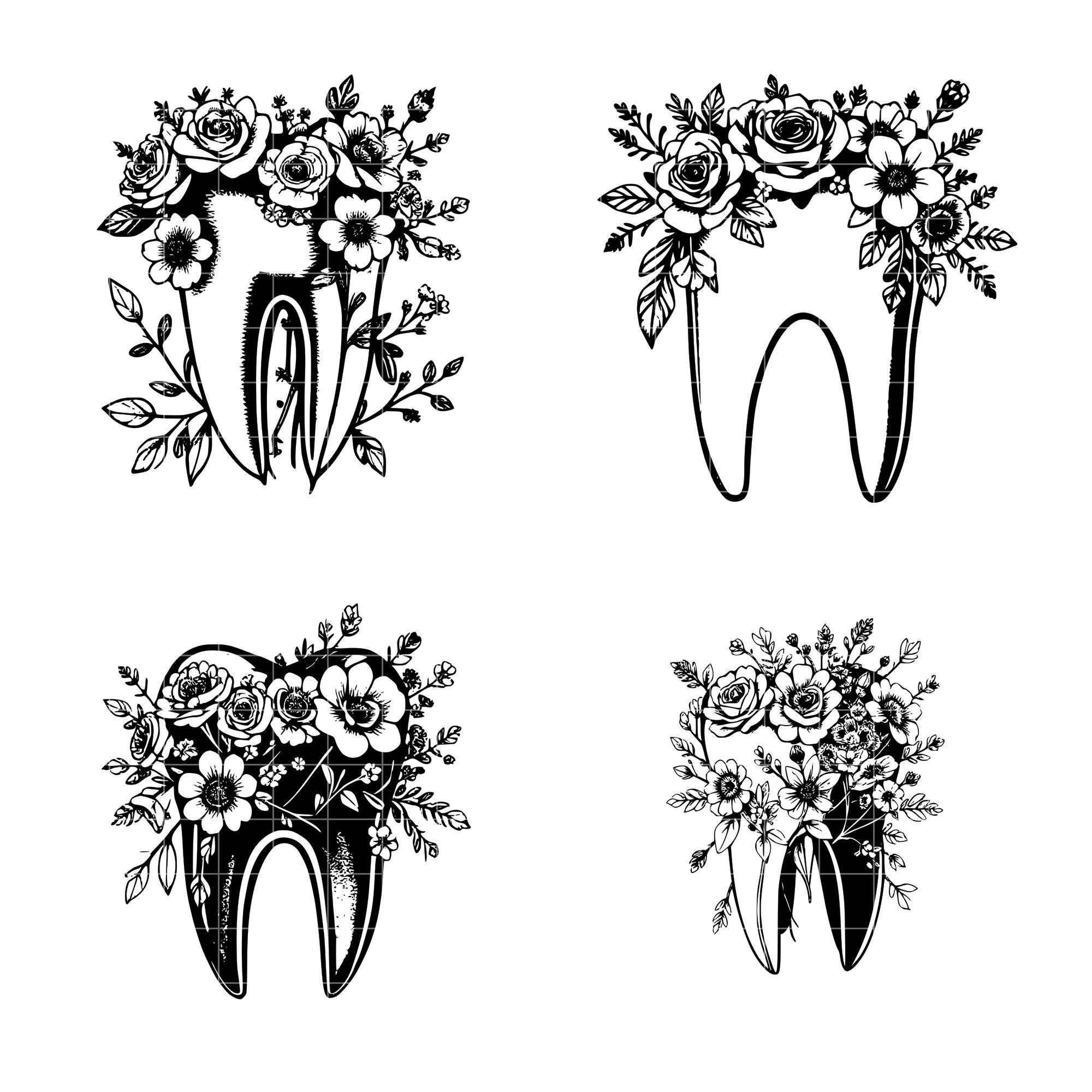 Floral Tooth SVG, Floral Tooth PNG, Dental Flower Design, Tooth With ...