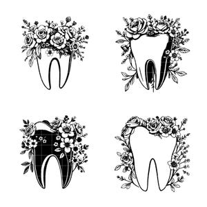 Floral Tooth SVG, Floral Tooth PNG, Dental Flower Design, Tooth With ...