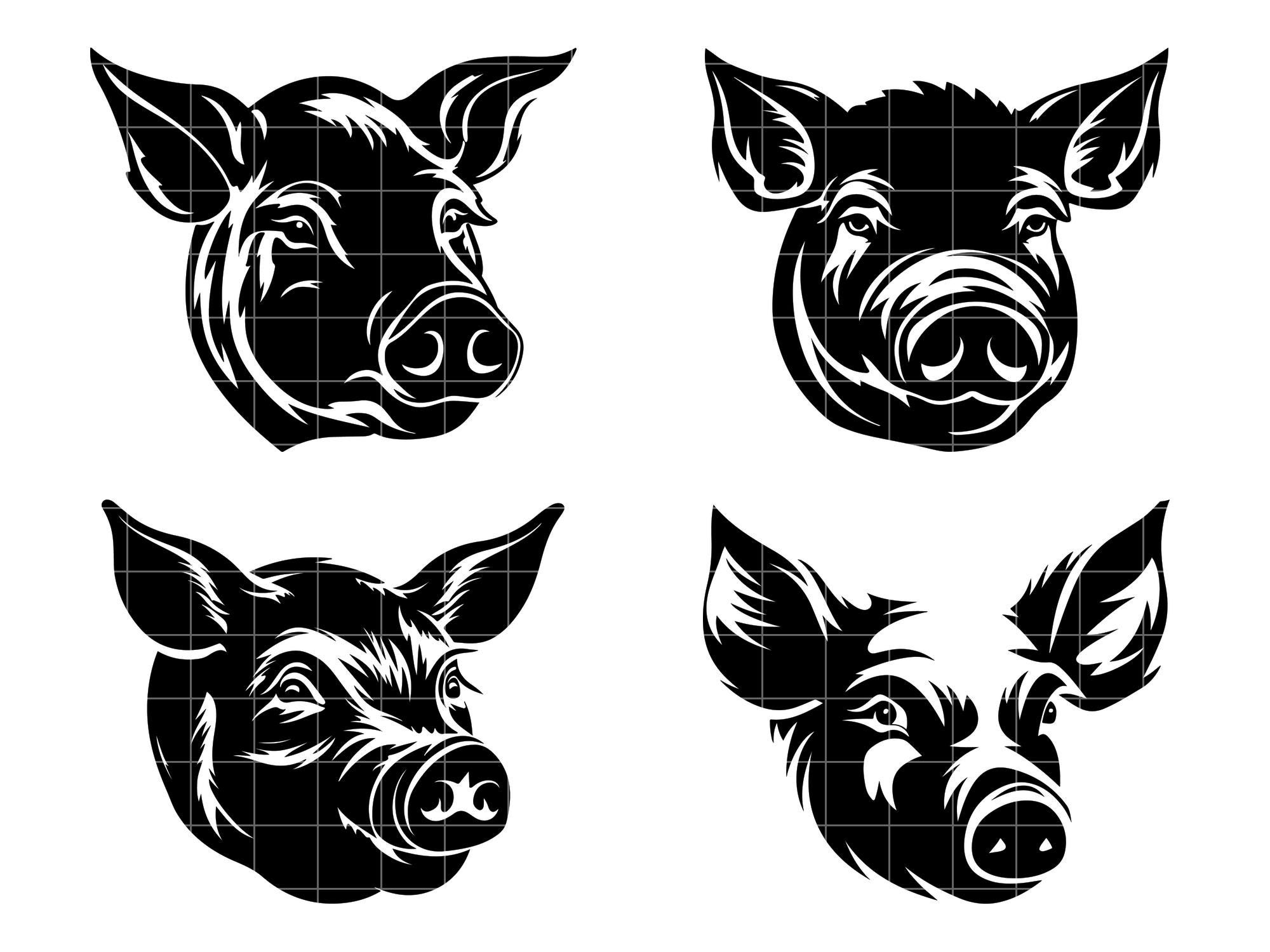Pig SVG Bundle, Pig SVG, Pig Face SVG, Pig Head Svg, Pig Silhouette Svg ...