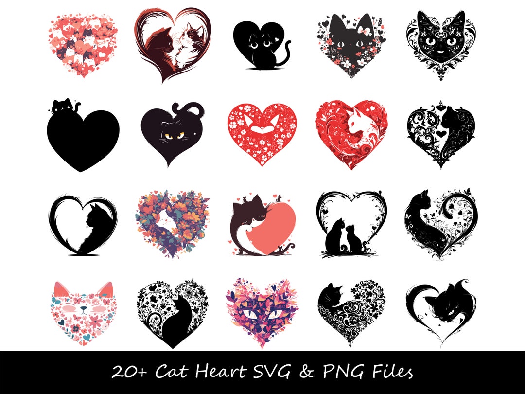 Cat Heart SVG, Cat SVG Bundle, Cat Silhouette Svg, Funny Cat Svg, Cat ...