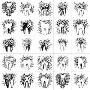 Floral Tooth SVG, Floral Tooth PNG, Dental Flower Design, Tooth With ...