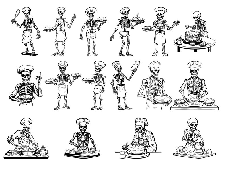Skeleton Baker SVG, Skeleton Cook SVG, Skeleton Kitchen Svg, Skeleton ...