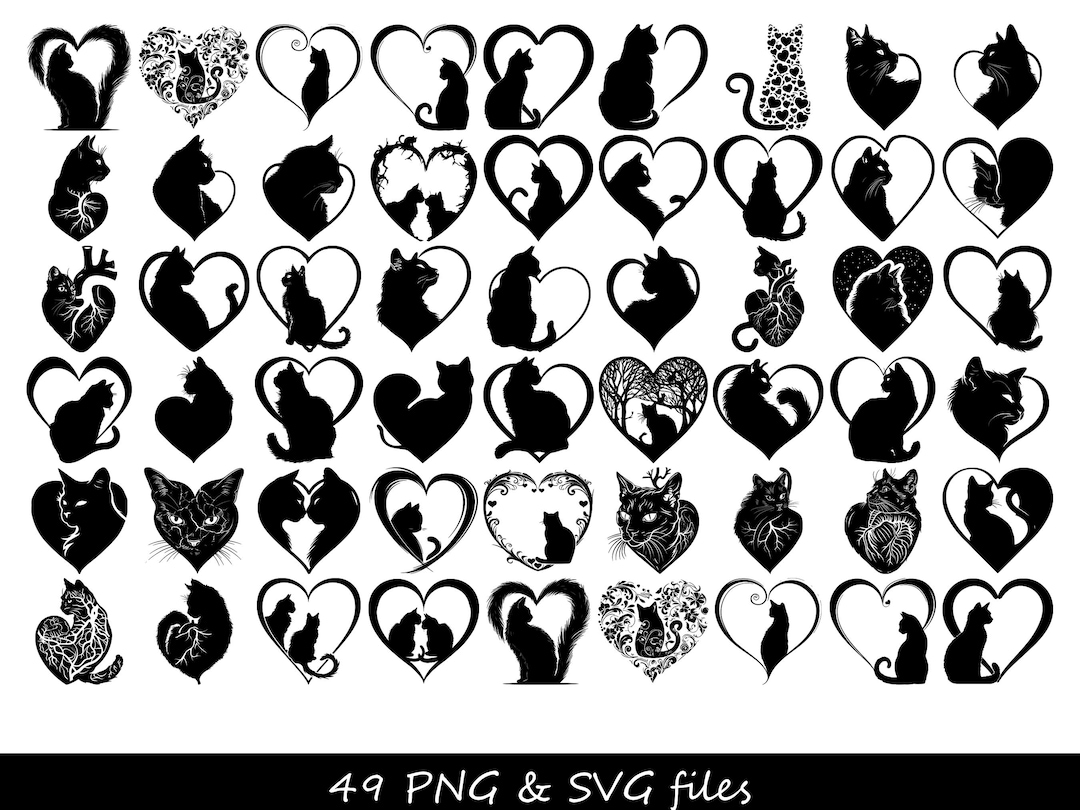 Cat Heart SVG, Cat SVG Bundle, Cat Silhouette Svg, Funny Cat Svg, Cat ...