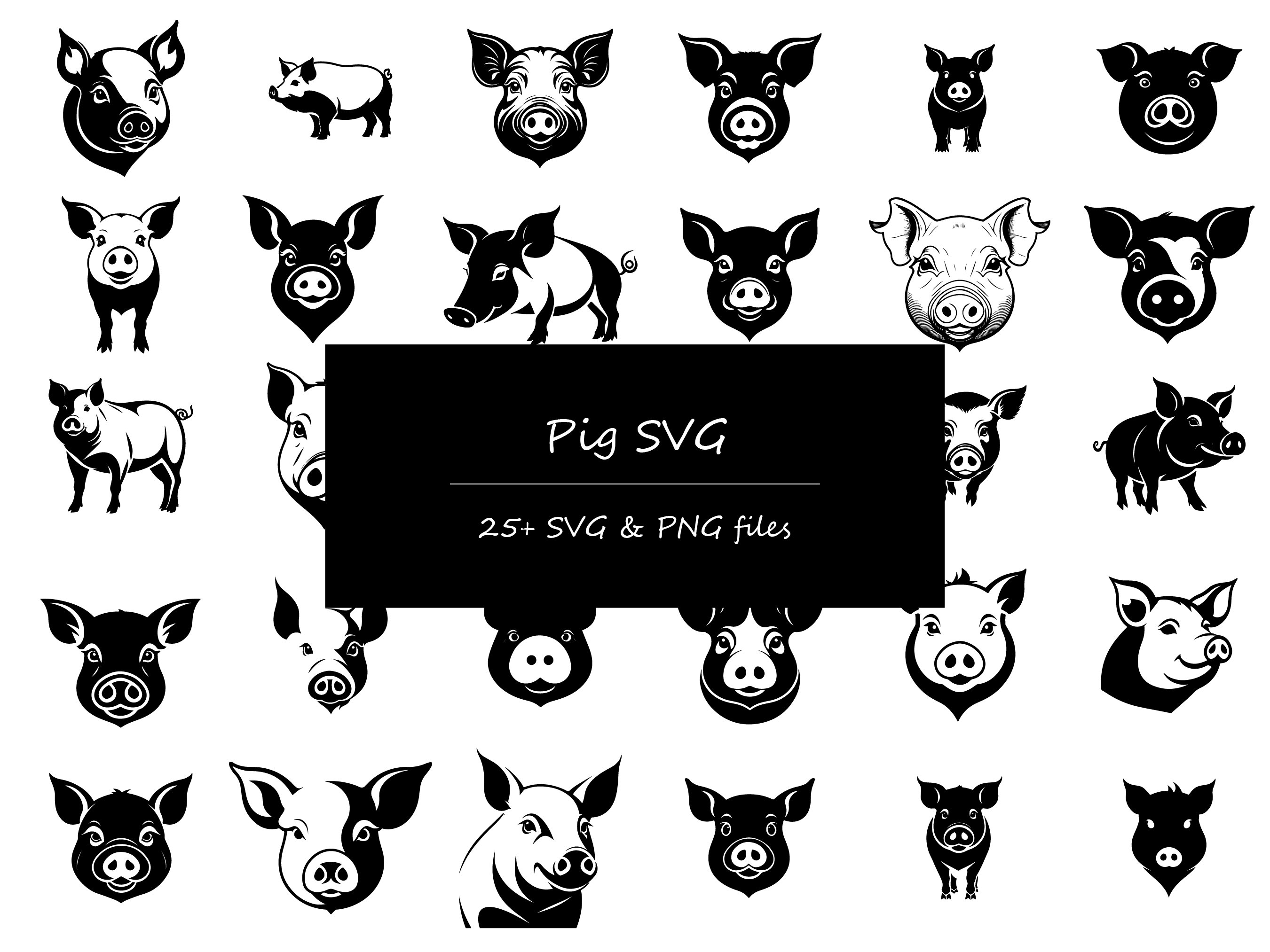 Pig SVG Bundle, Pig SVG, Pig Face SVG, Pig Head Svg, Pig Silhouette Svg ...