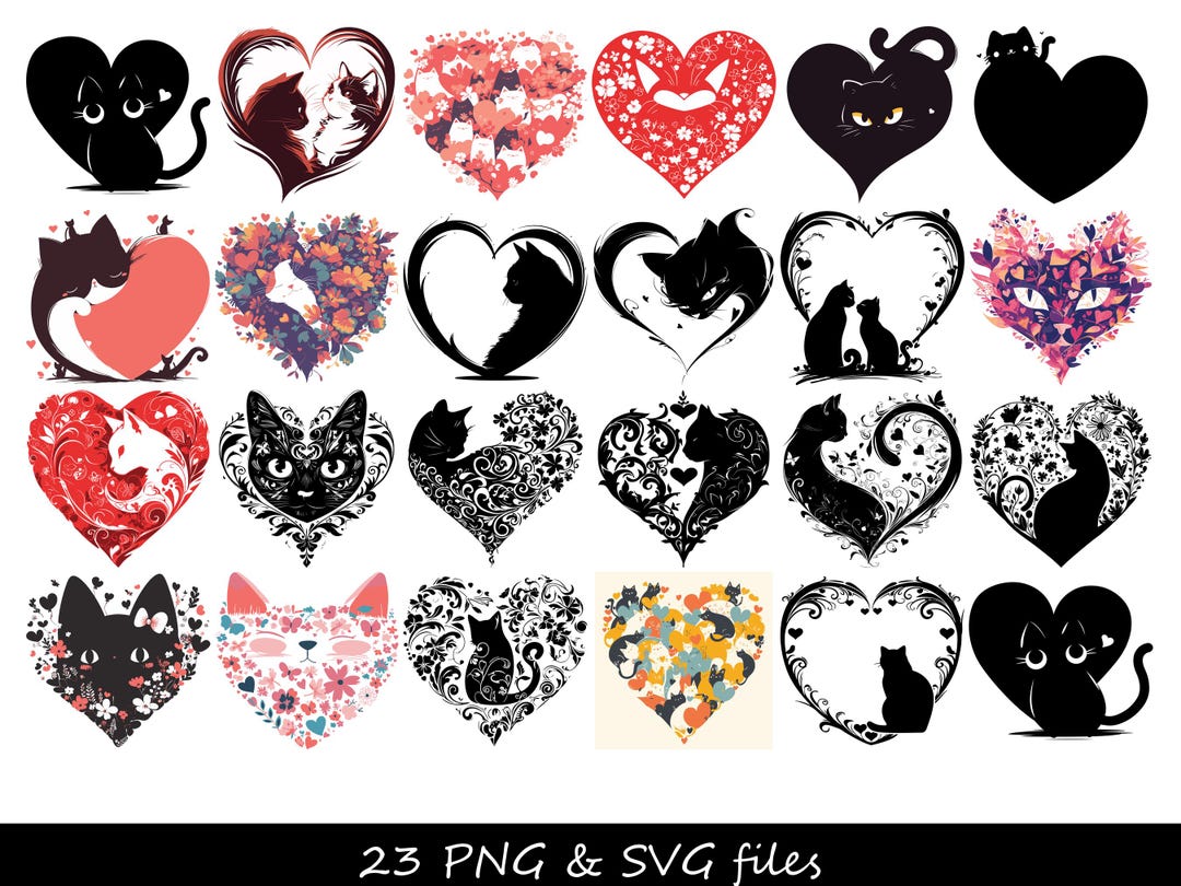 Cat Heart SVG, Cat SVG Bundle, Cat Silhouette Svg, Funny Cat Svg, Cat ...