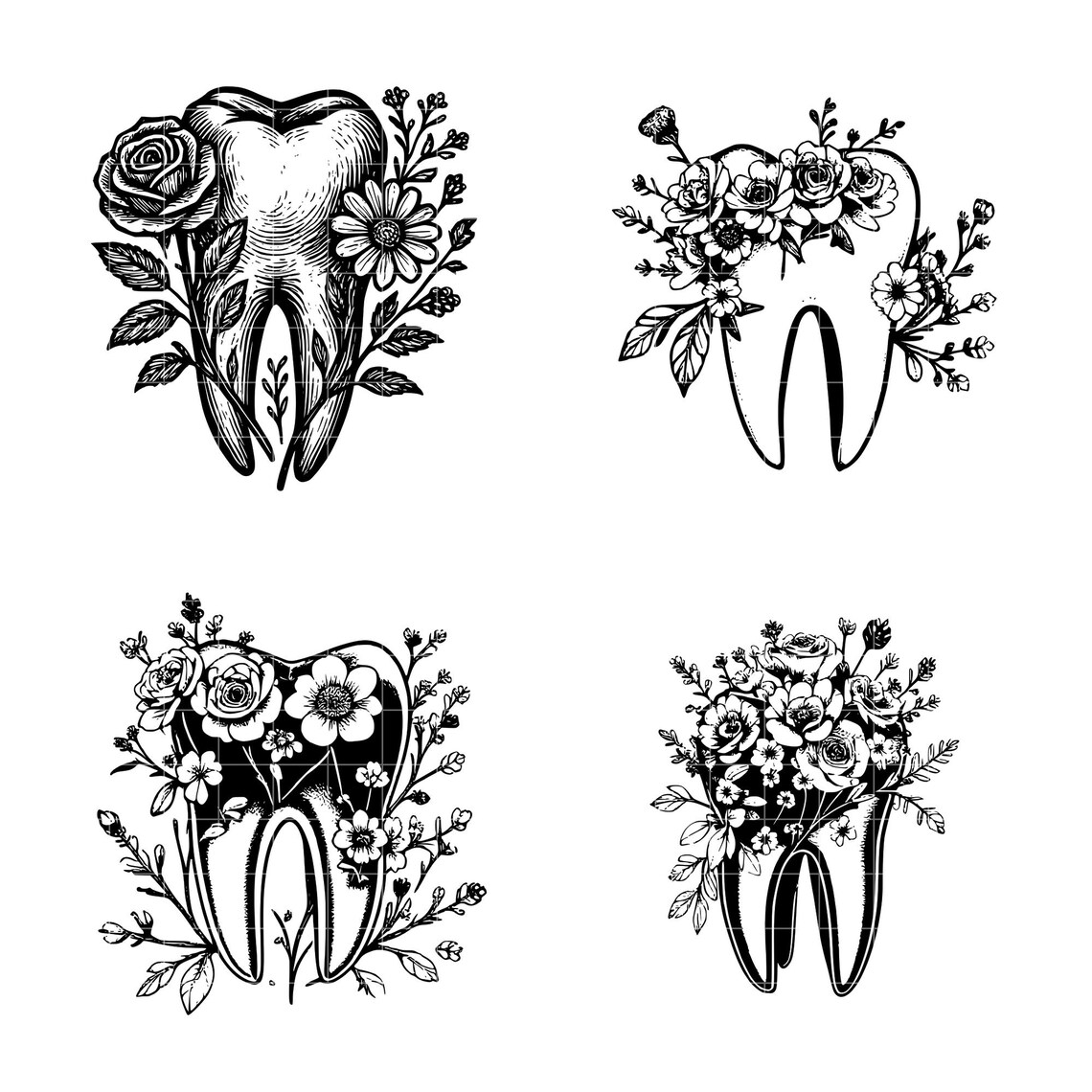 Floral Tooth SVG, Floral Tooth PNG, Dental Flower Design, Tooth With ...