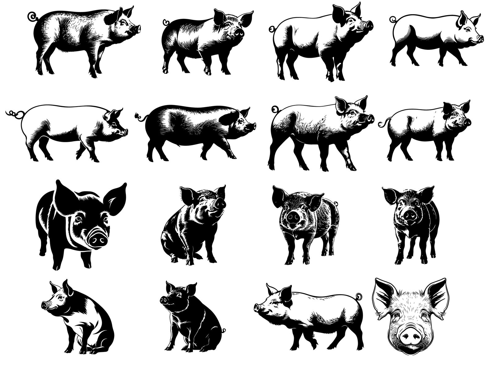 Pig SVG Bundle, Pig SVG, Pig Face SVG, Pig Head Svg, Pig Silhouette Svg ...