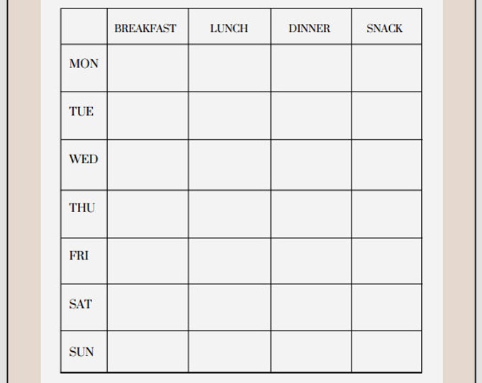 4 Week Menu Plan - Etsy Australia