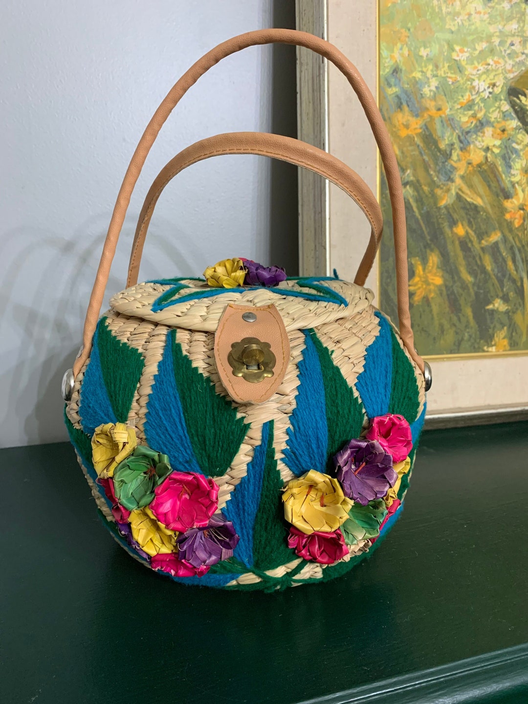 Vintage Round Lidded Beach Purse - Etsy