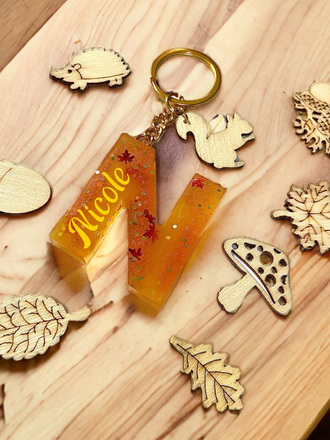 Personalized Fall Leaves Resin Letter Keychain: Autumn Foliage - Etsy