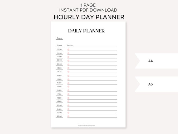 Hourly Daily Planner Printable Productivity Planner Hourly - Etsy
