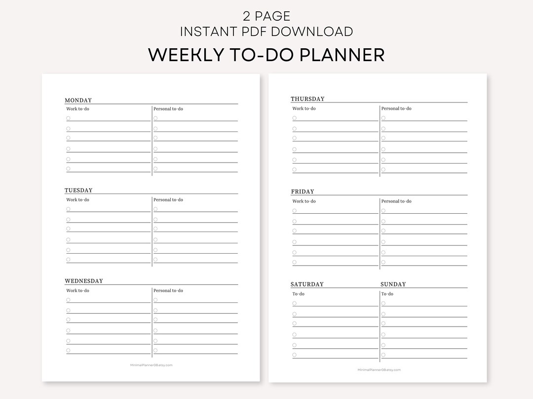 Weekly to Do List Printable | Weekly Productivity Planner | Work to Do ...