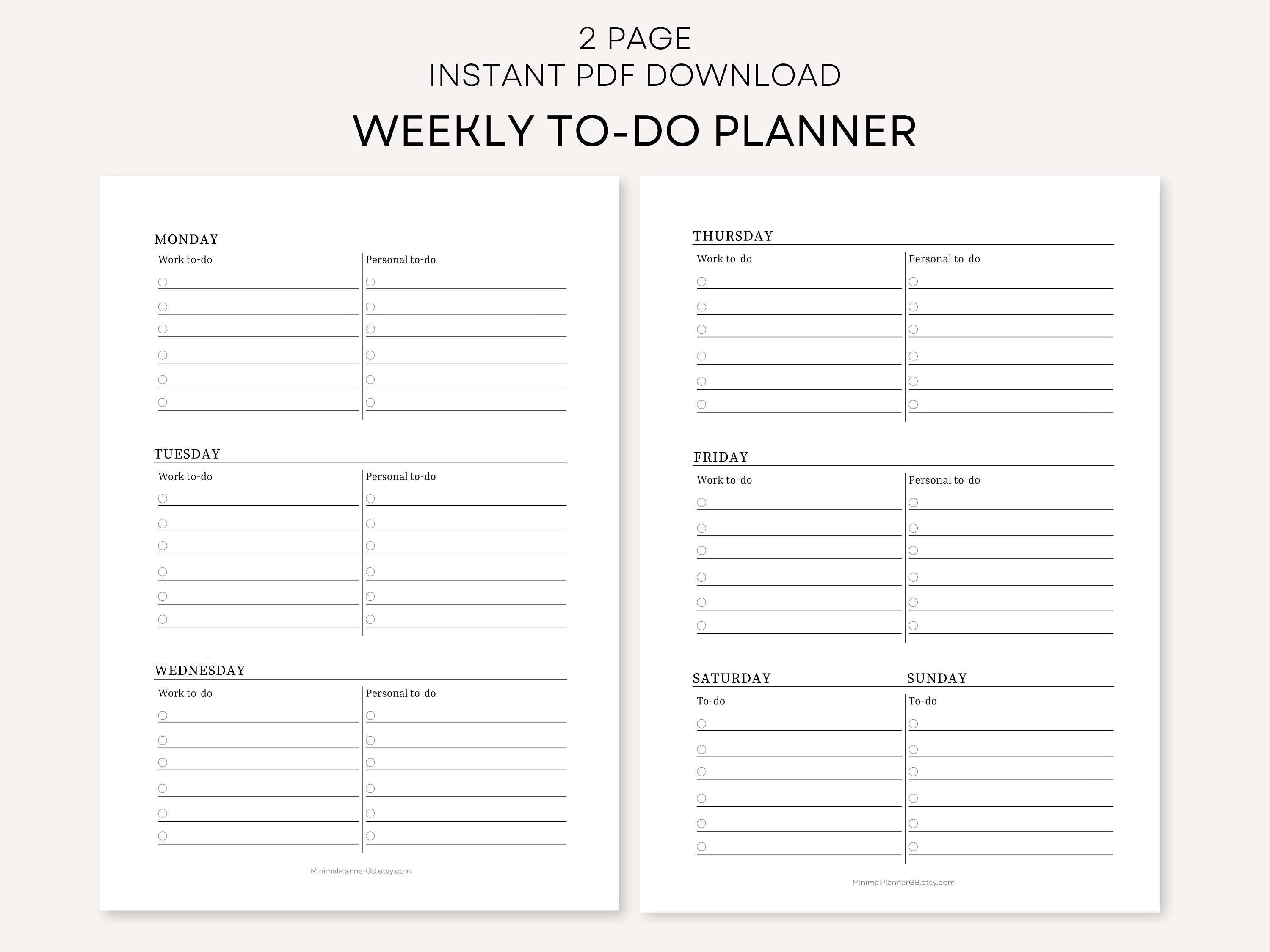 Weekly to Do List Printable Weekly Productivity Planner Work to Do List ...