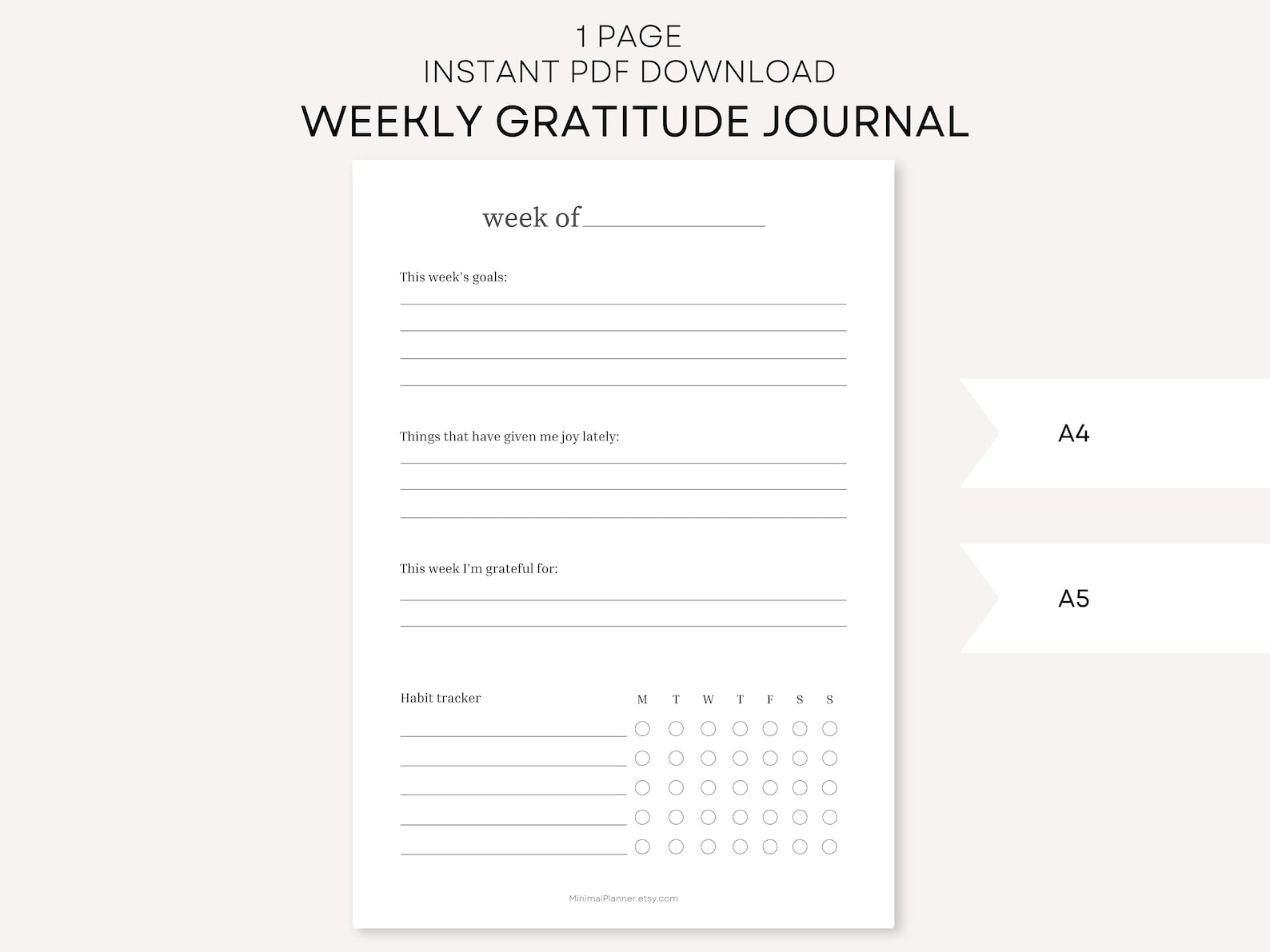 Weekly Gratitude Journal Printable Gratitude Journal - Etsy