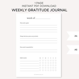 Weekly Gratitude Journal Printable Gratitude Journal - Etsy