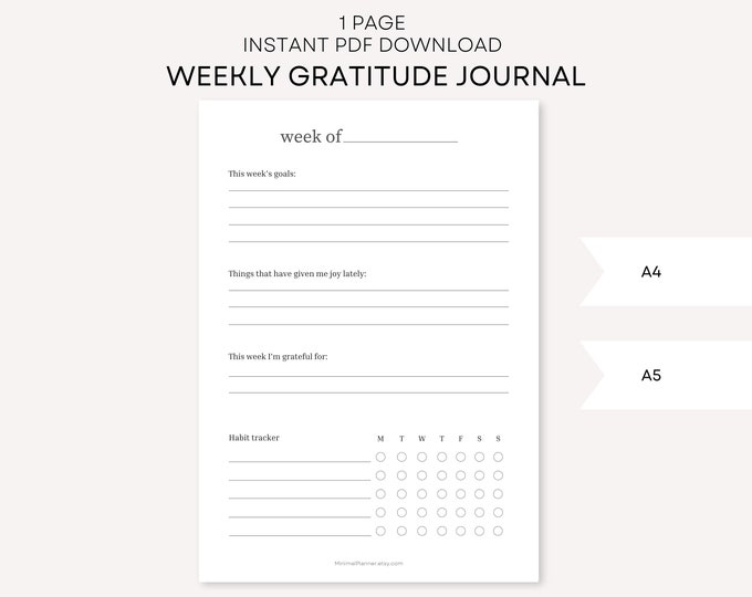 Weekly Gratitude Journal Printable | Gratitude Journal Template ...