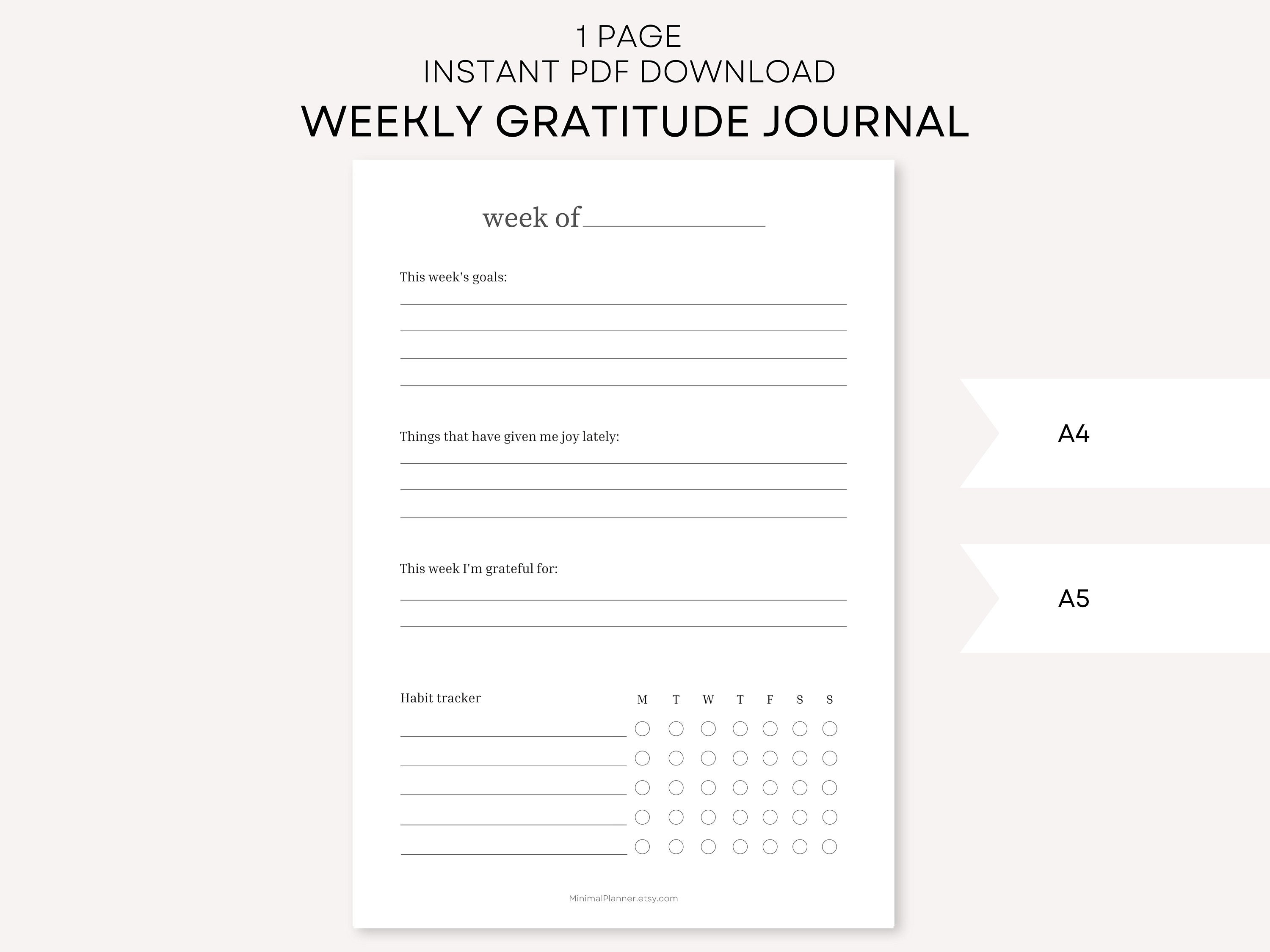 Weekly Gratitude Journal Printable Gratitude Journal - Etsy