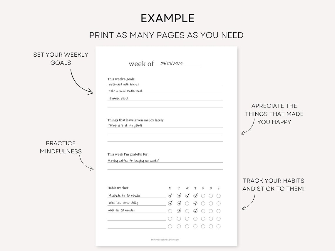 Weekly Gratitude Journal Printable Gratitude Journal - Etsy