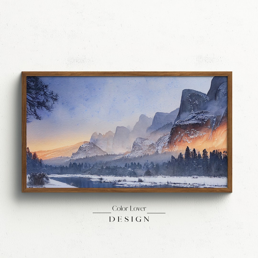 Winter Frame TV Art | Yosemite Landscape Watercolor Painting Samsung ...