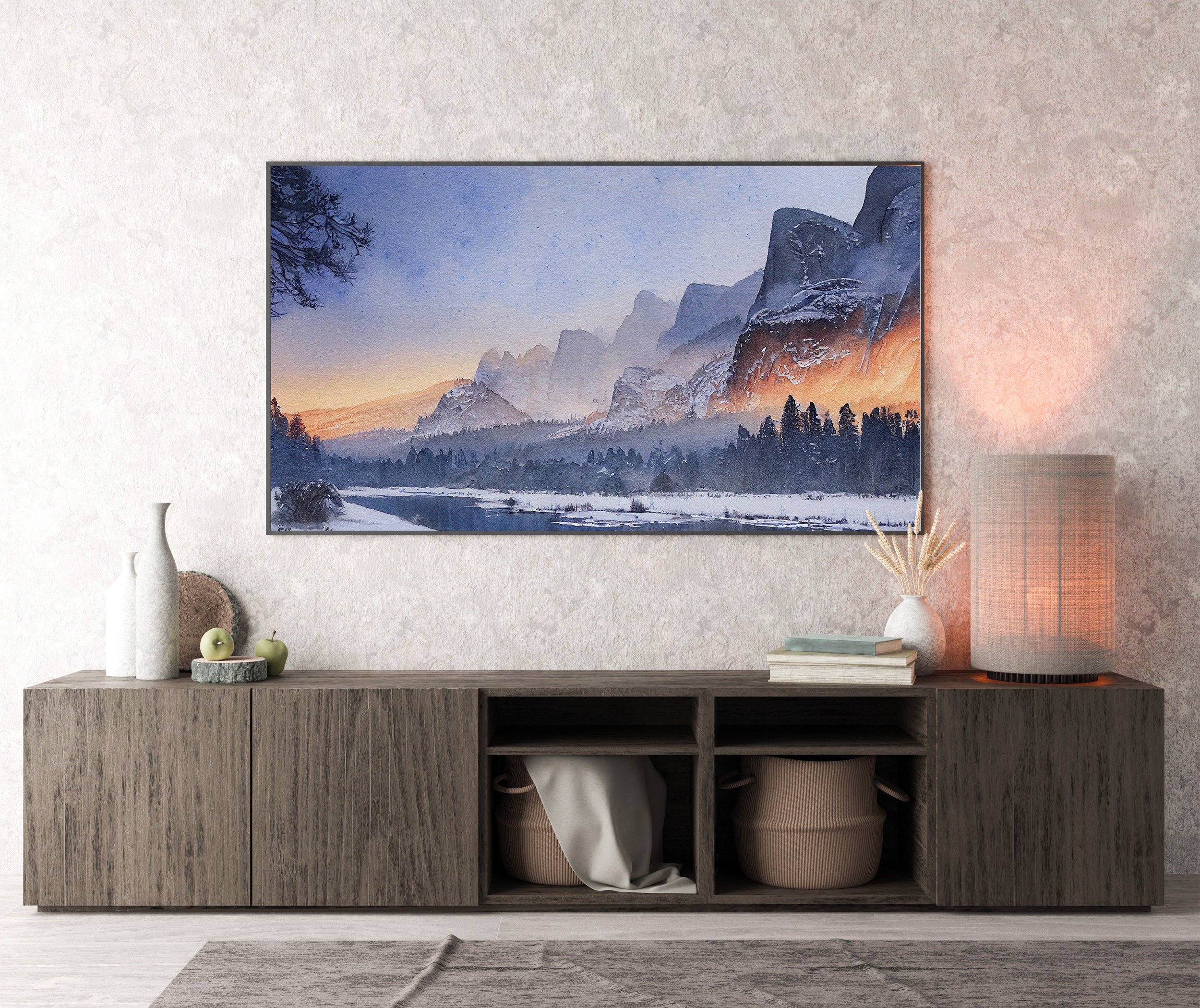 Winter Frame TV Art | Yosemite Landscape Watercolor Painting Samsung ...