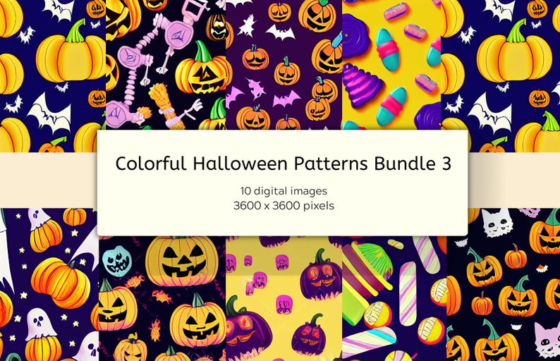 Cute Halloween Digital Paper Pack Bright Multicolored Halloween Digital ...
