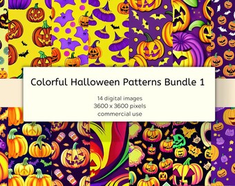 Cute Halloween Digital Paper Pack Bright Multicolored Halloween Digital ...