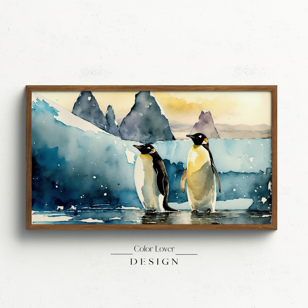 Penguin Frame TV | Penguins Winter Antarctica Landscape Watercolor ...