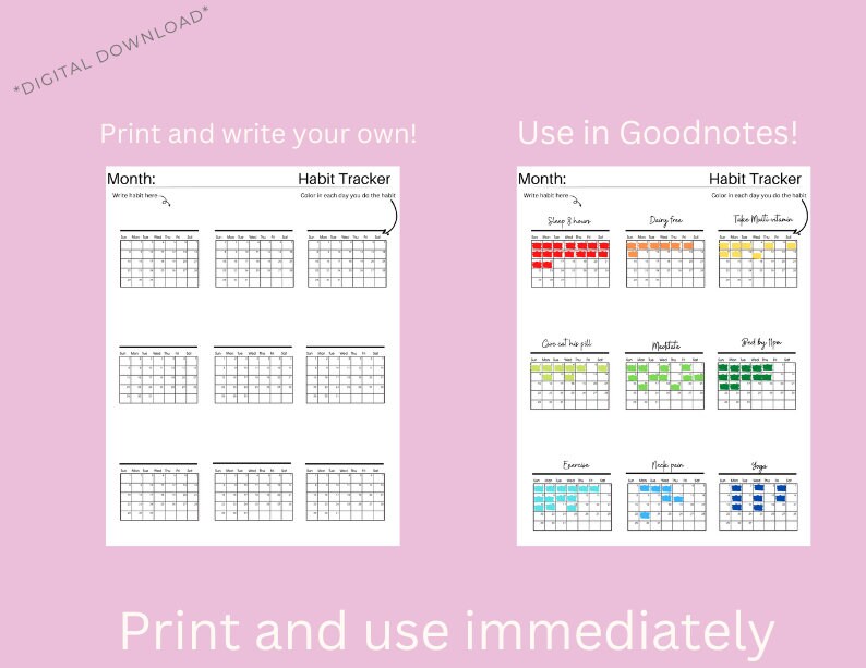9 Habit Tracker Printable Daily Monthly Weekly | Month Calendar Daily ...