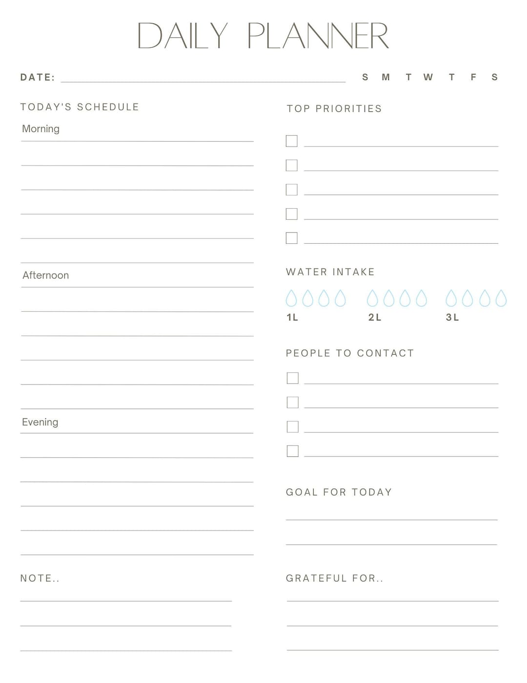 Digital and Printable Daily Planner Page - Etsy