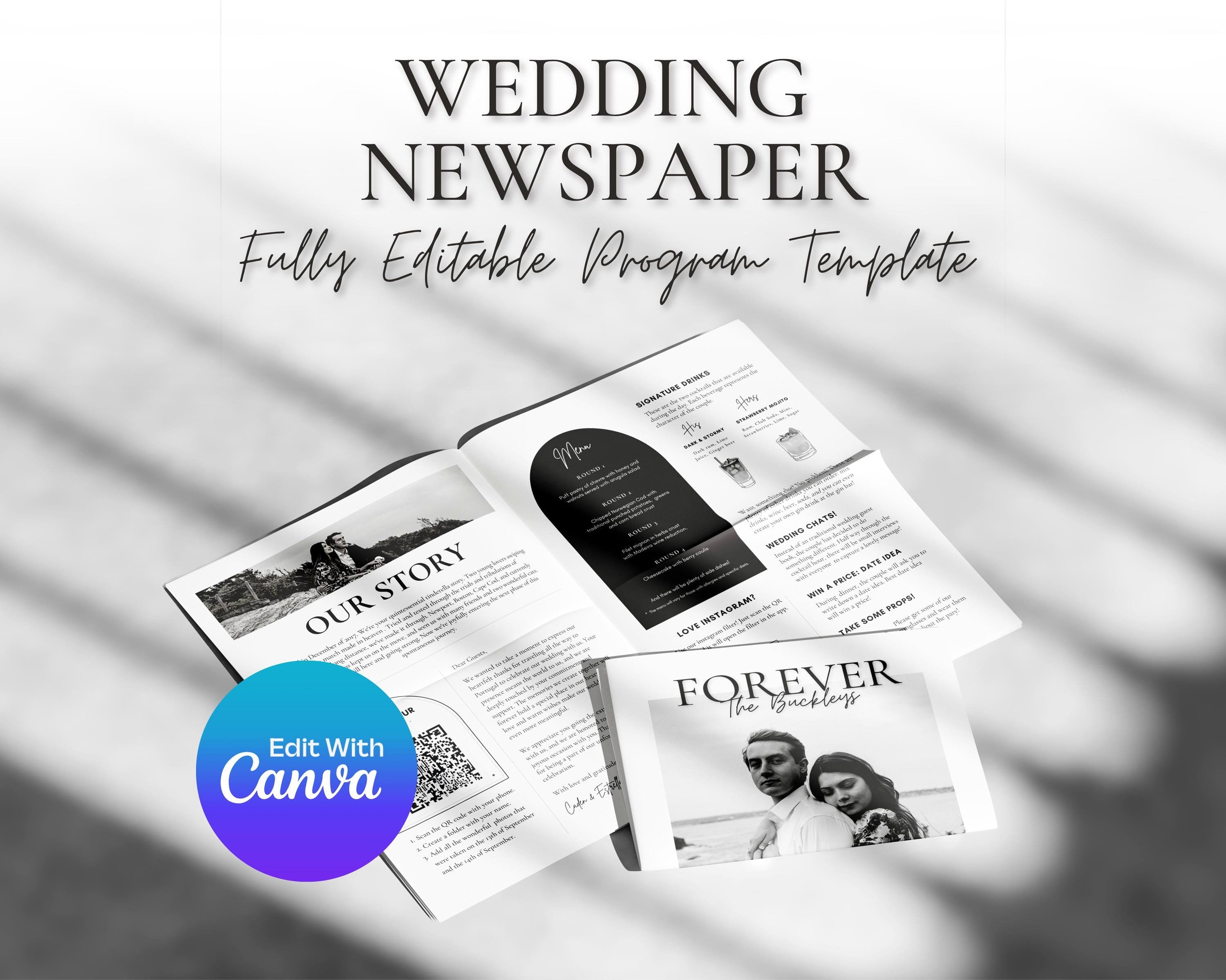 Wedding Newspaper Editable Canva Template Personalized Printable ...