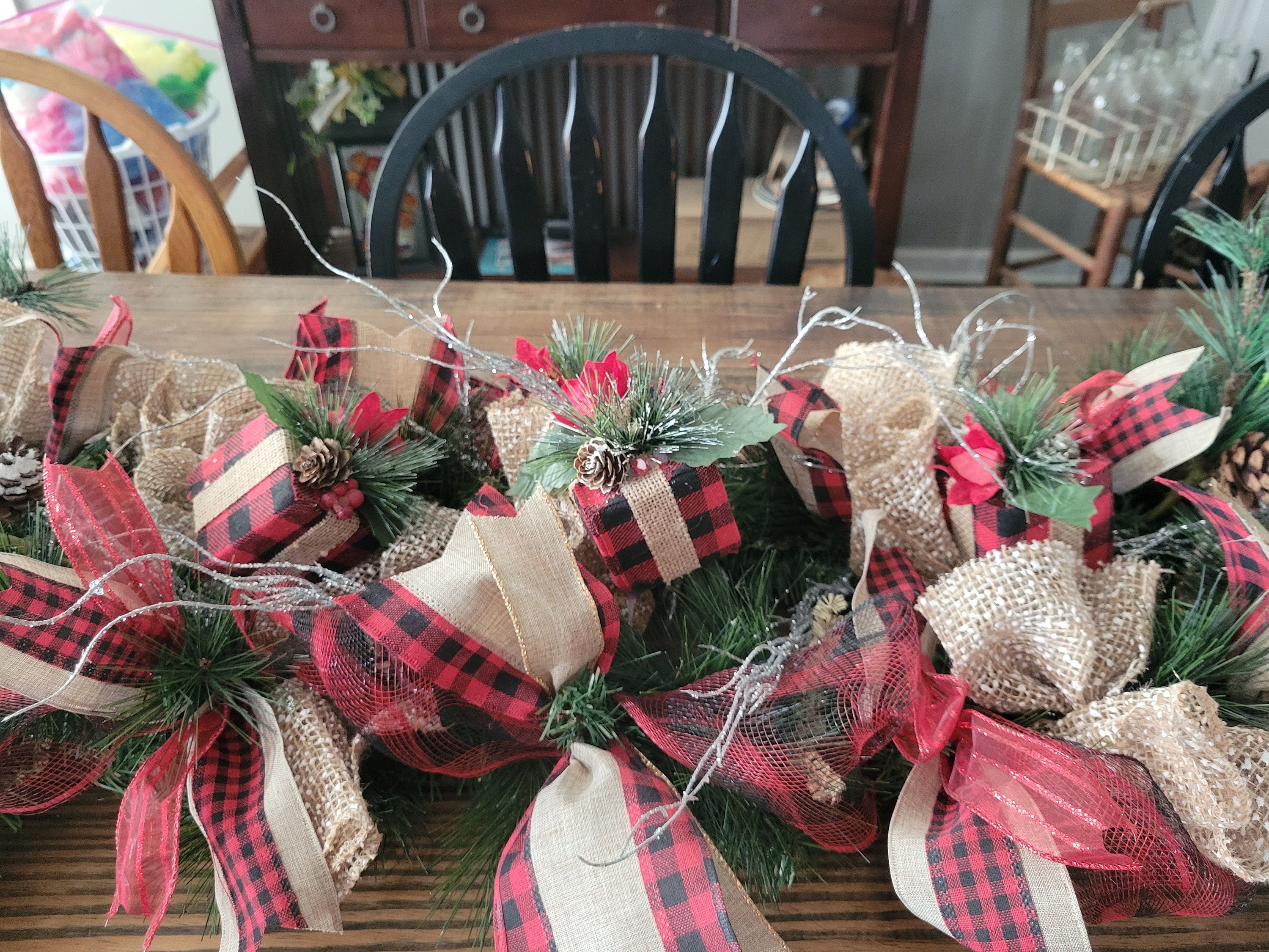 Red and Black Buffalo Check CENTERPIECE, Holiday Mantle, Christmas ...