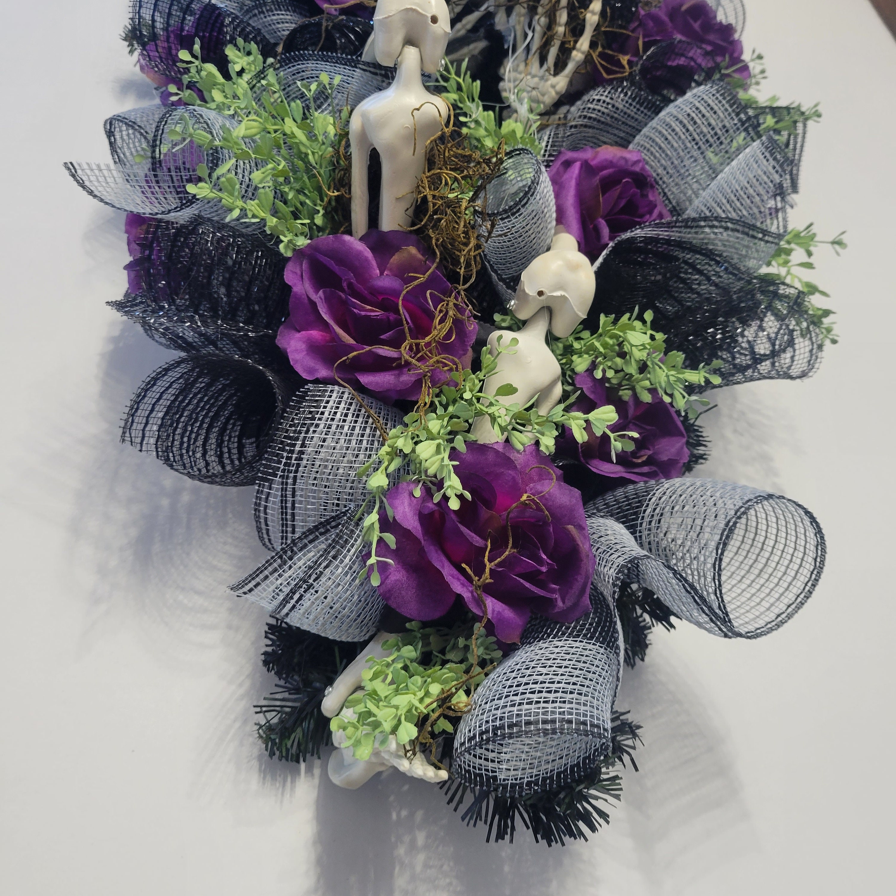 Halloween Skeleton Swag for Door, Purple, Black, White, Extra Large ...