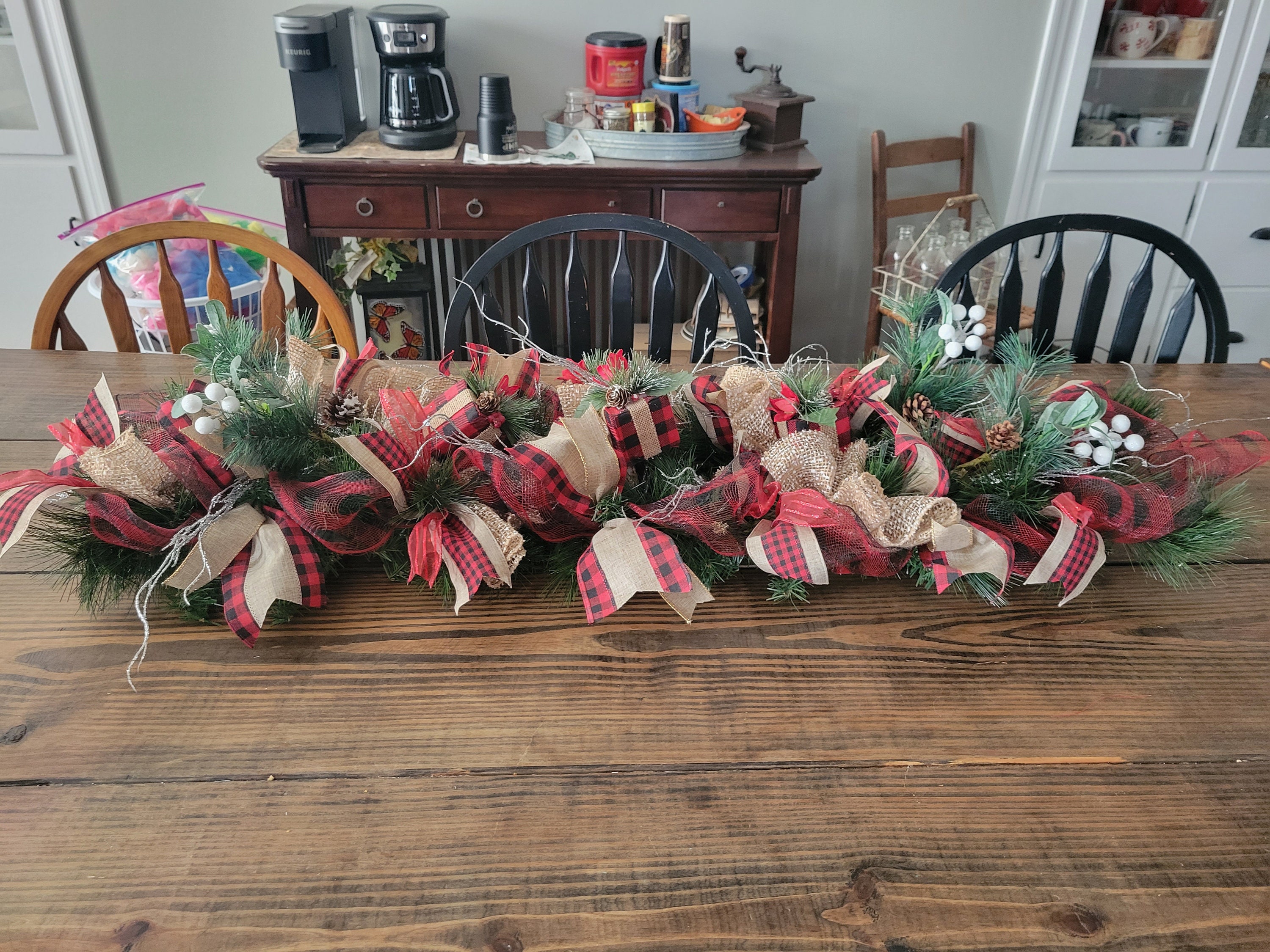 Red and Black Buffalo Check CENTERPIECE, Holiday Mantle, Christmas ...